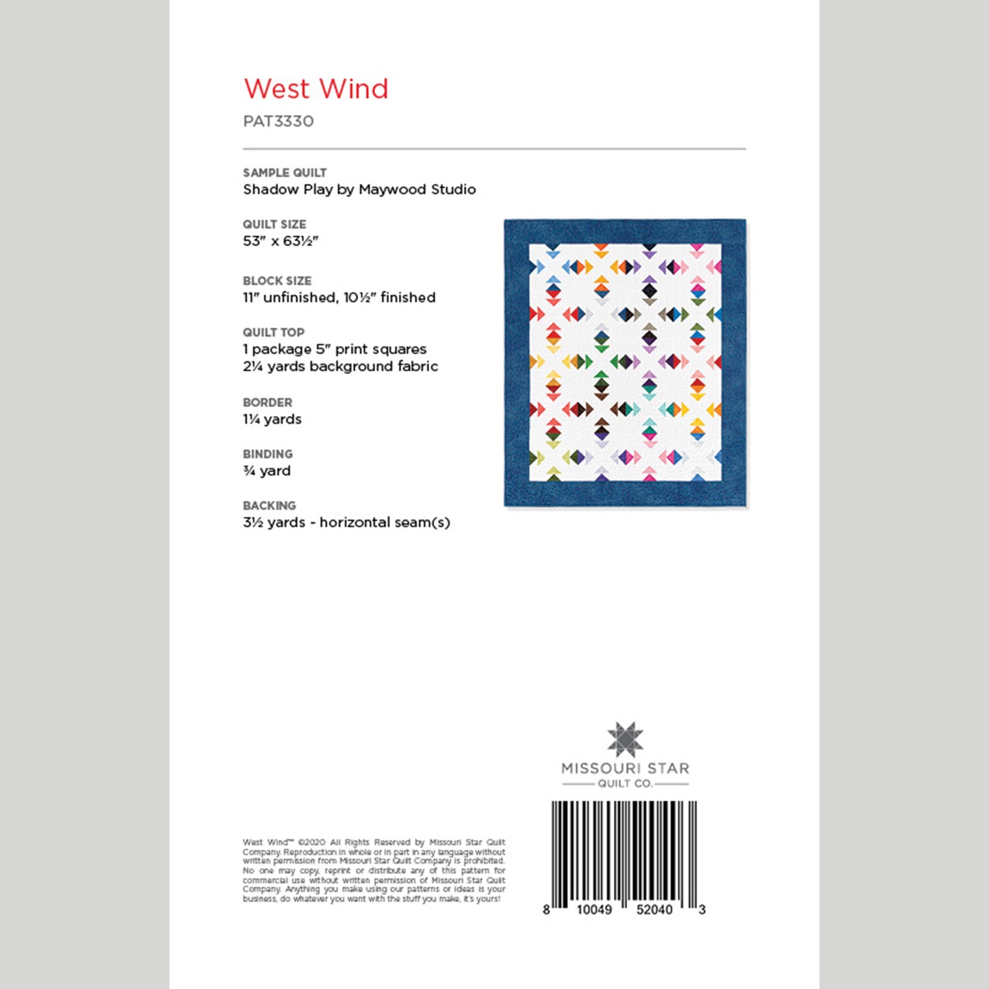 Digital Download - West Wind Quilt Pattern by Missouri Star
