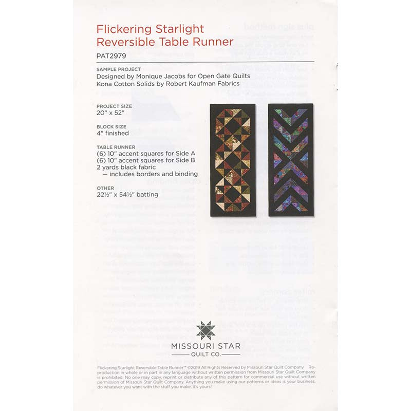 Flickering Starlight Reversible Table Runner Pattern by Missouri Star