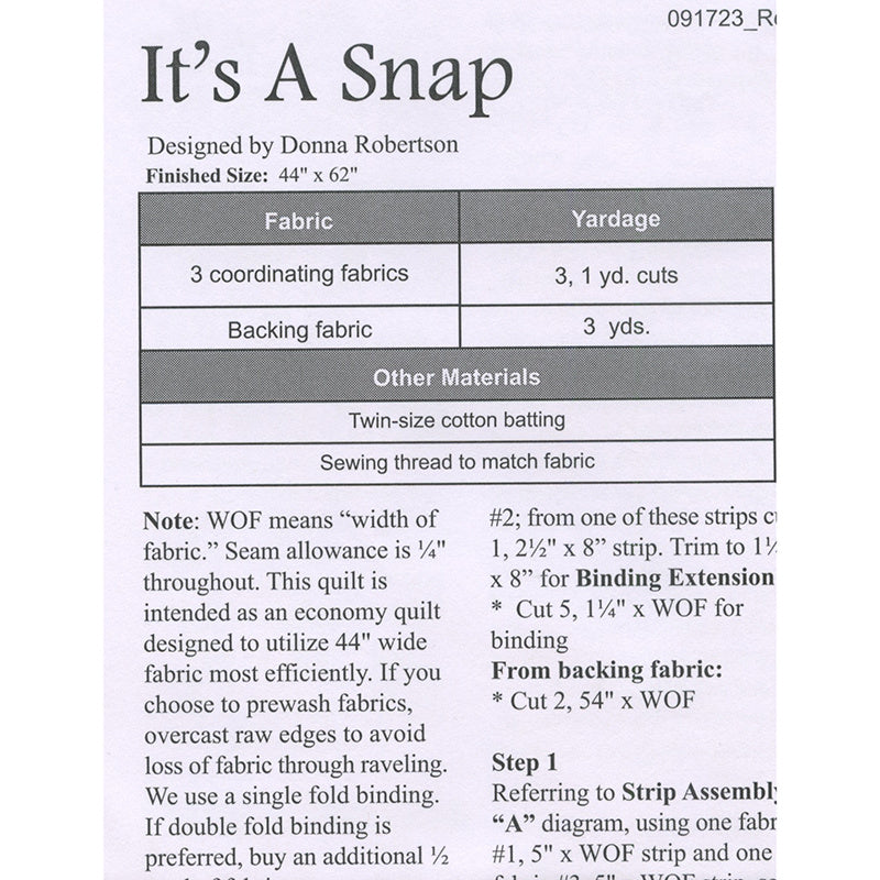 It's a Snap 3 Yard Quilt Pattern