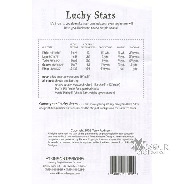 Lucky Stars Fat Quarter Quilt Pattern