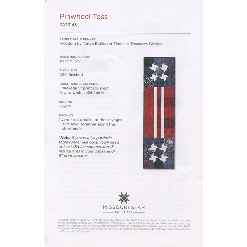 Pinwheel Toss Table Runner Pattern by Missouri Star