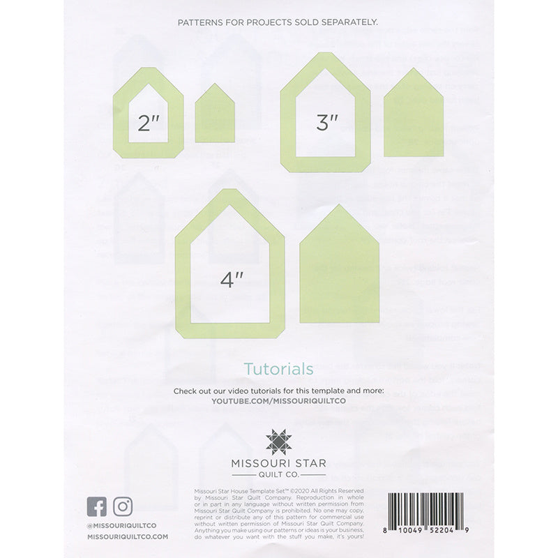 Quilt As You Go 2", 3" and 4" House Template Bundle Designed by Daisy