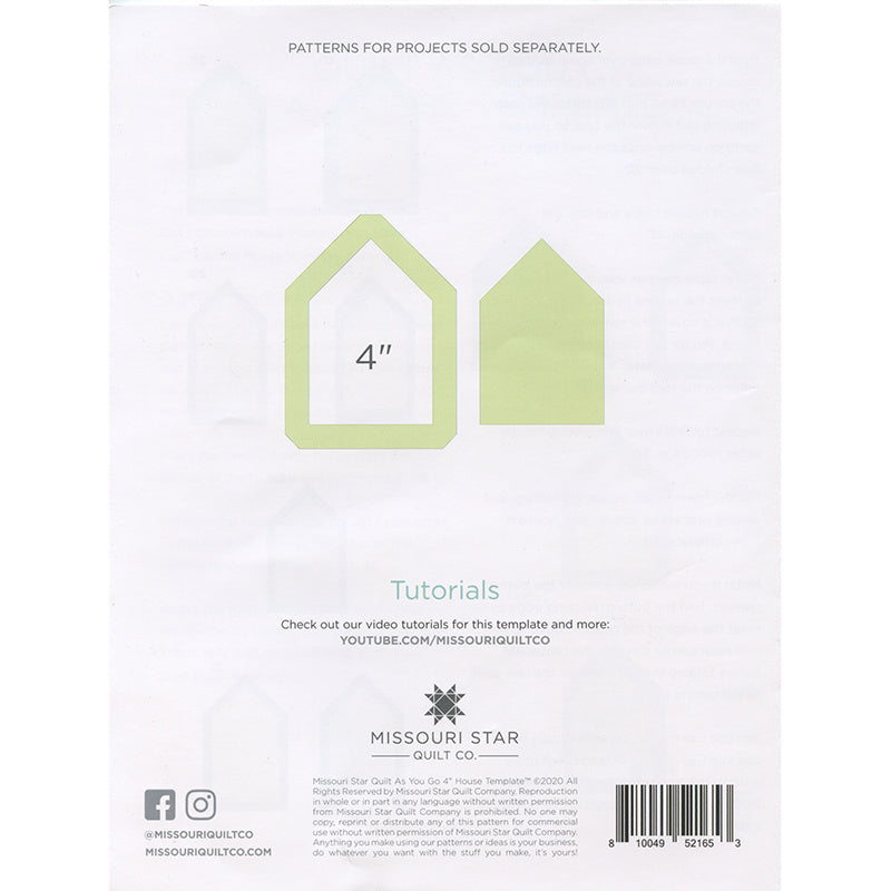Quilt As You Go 4" House Template Designed by Daisy & Grace for Missou
