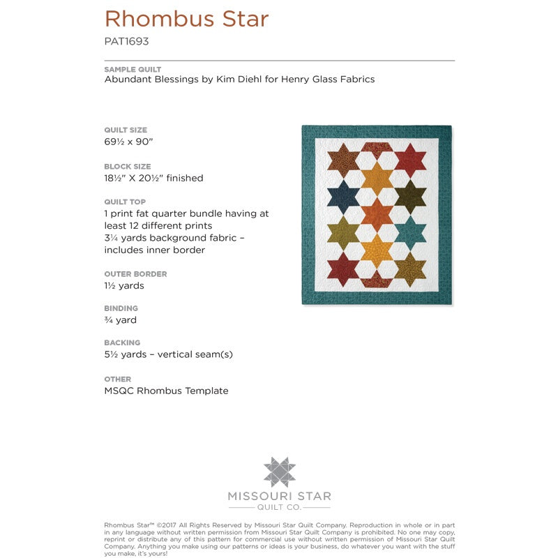 Rhombus Star Quilt Pattern by Missouri Star