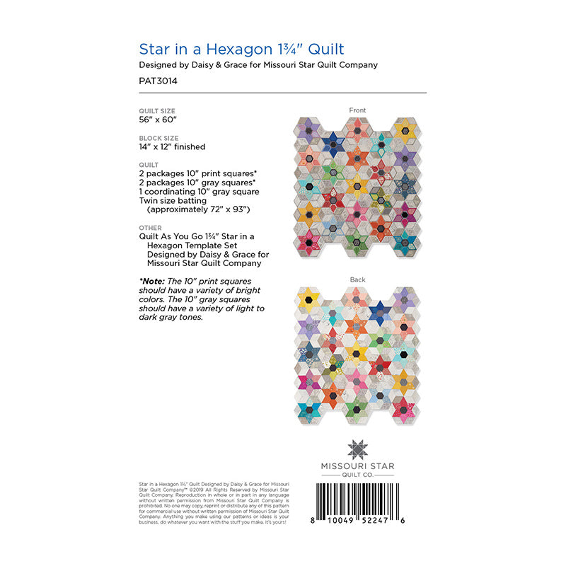 Star in a Hexagon 1 3/4" Quilt Pattern by Daisy & Grace for Missouri S