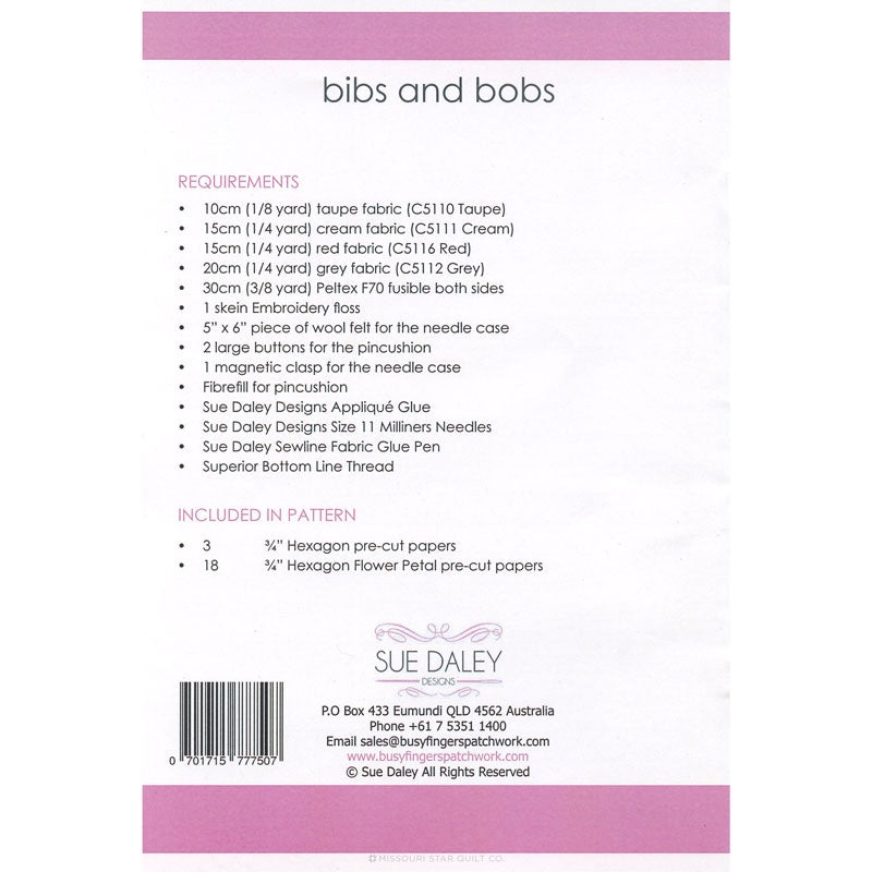 Sue Daley Bibs and Bobs Pattern
