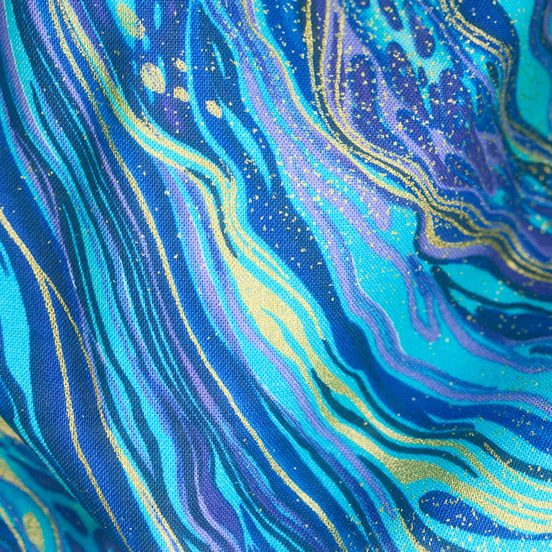 Utopia - Marble Blue Metallic Yardage
