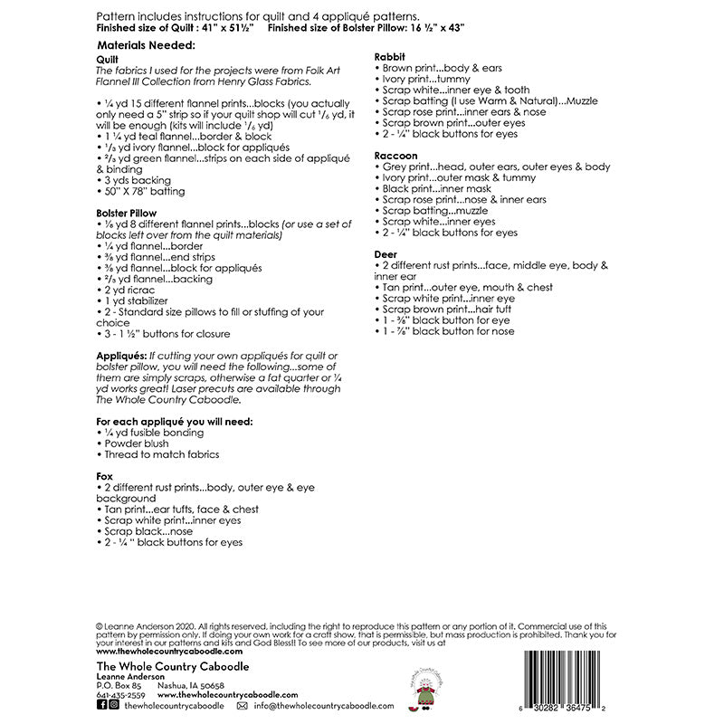 Woodland Flannel Friends Pattern